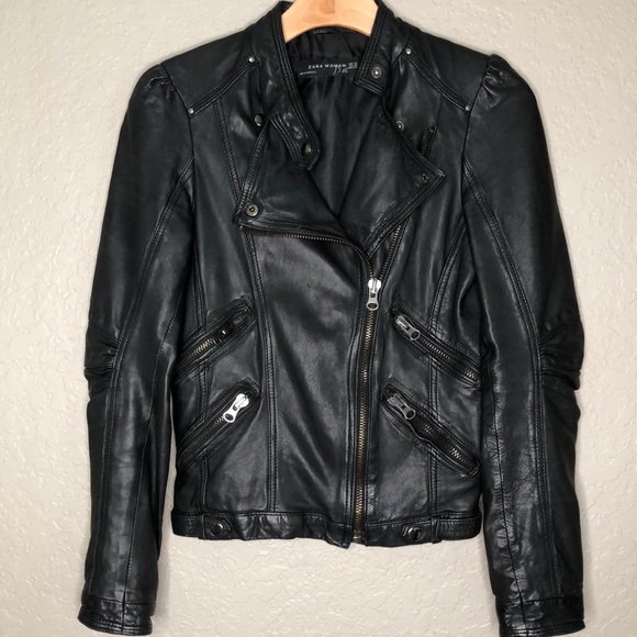 Zara | Jackets & Coats | Zara Black Lamb Leather Motorcycle Jacket ...